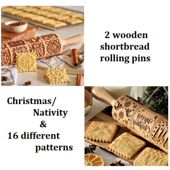 XINBADA | Kitchen | Nwt 2 Wooden Embossed Shortbread Rolling Pins ...